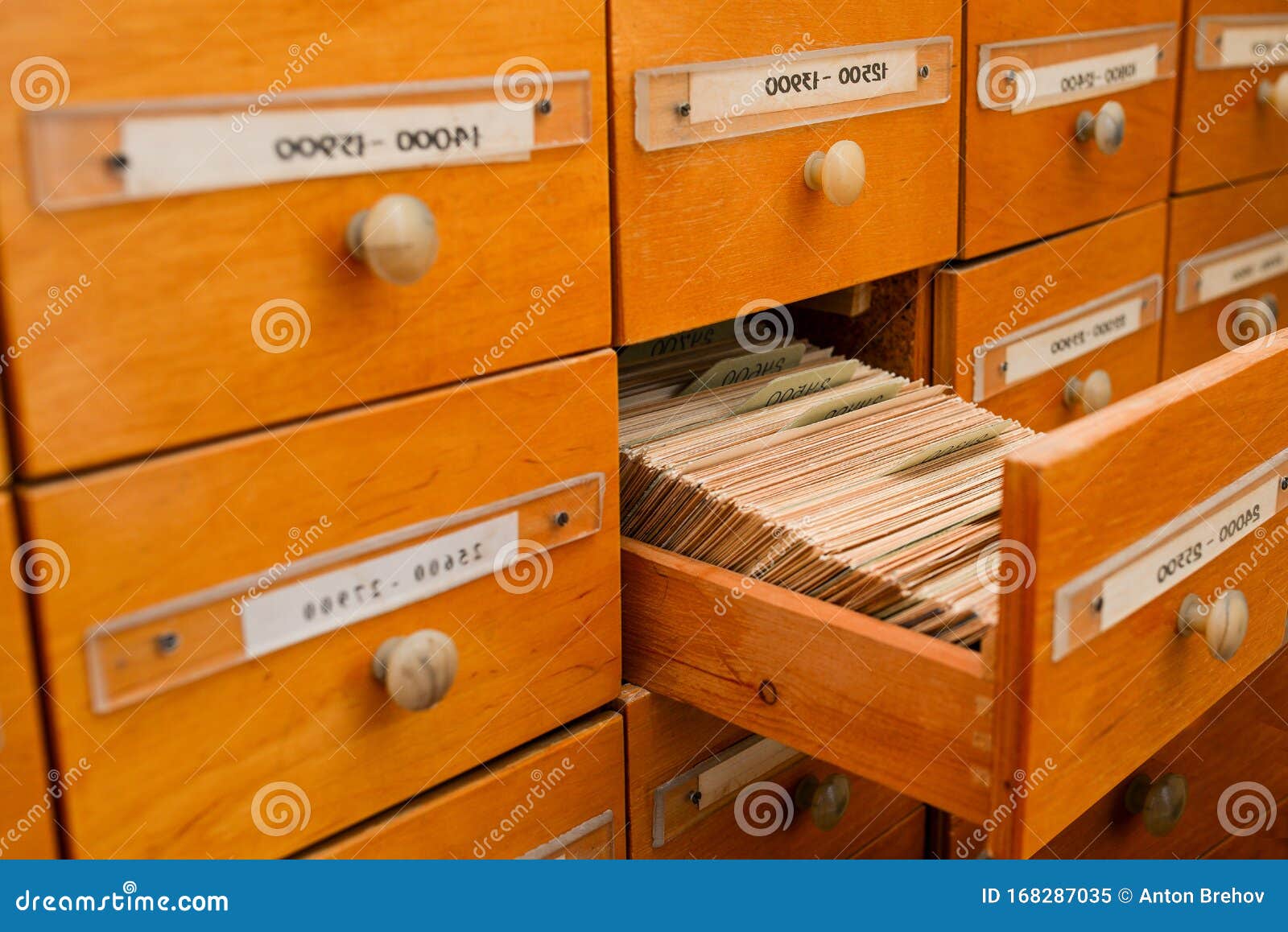 Wooden Open Drawer in the Library. Directory of Information Files Stock ...
