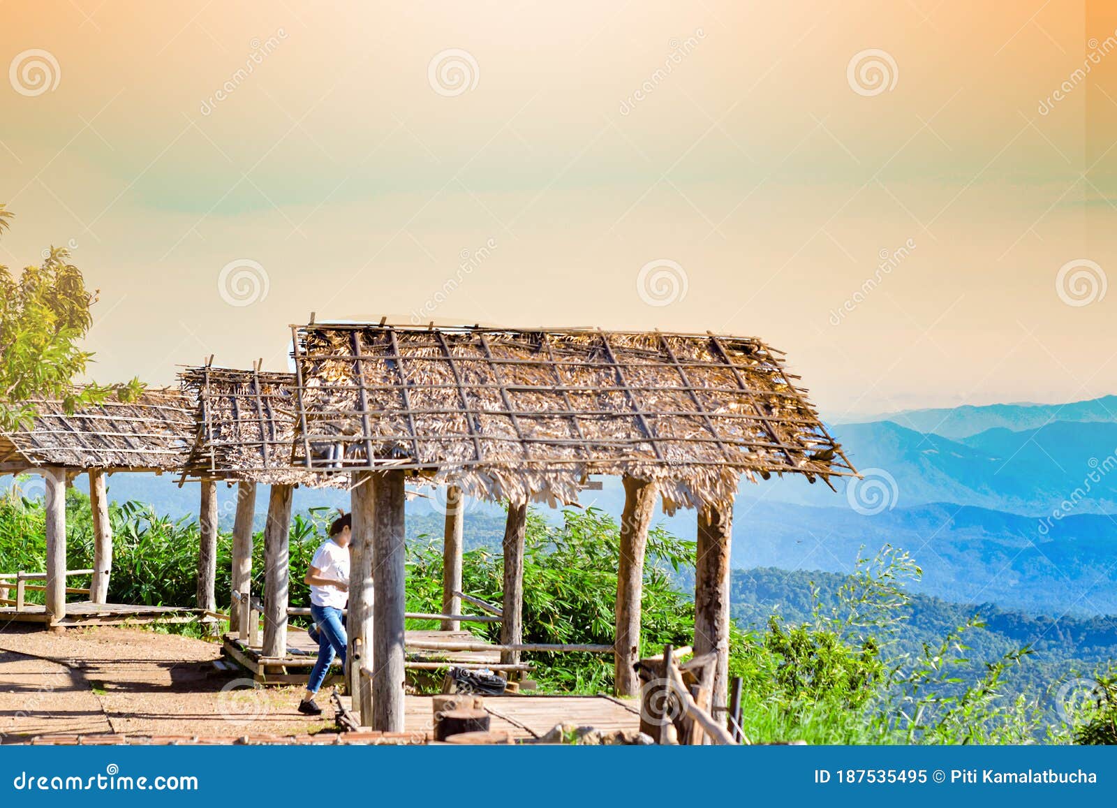 Wooden Open Hut for Relaxing in Park, Wooden Hut on the Mountain Stock ...