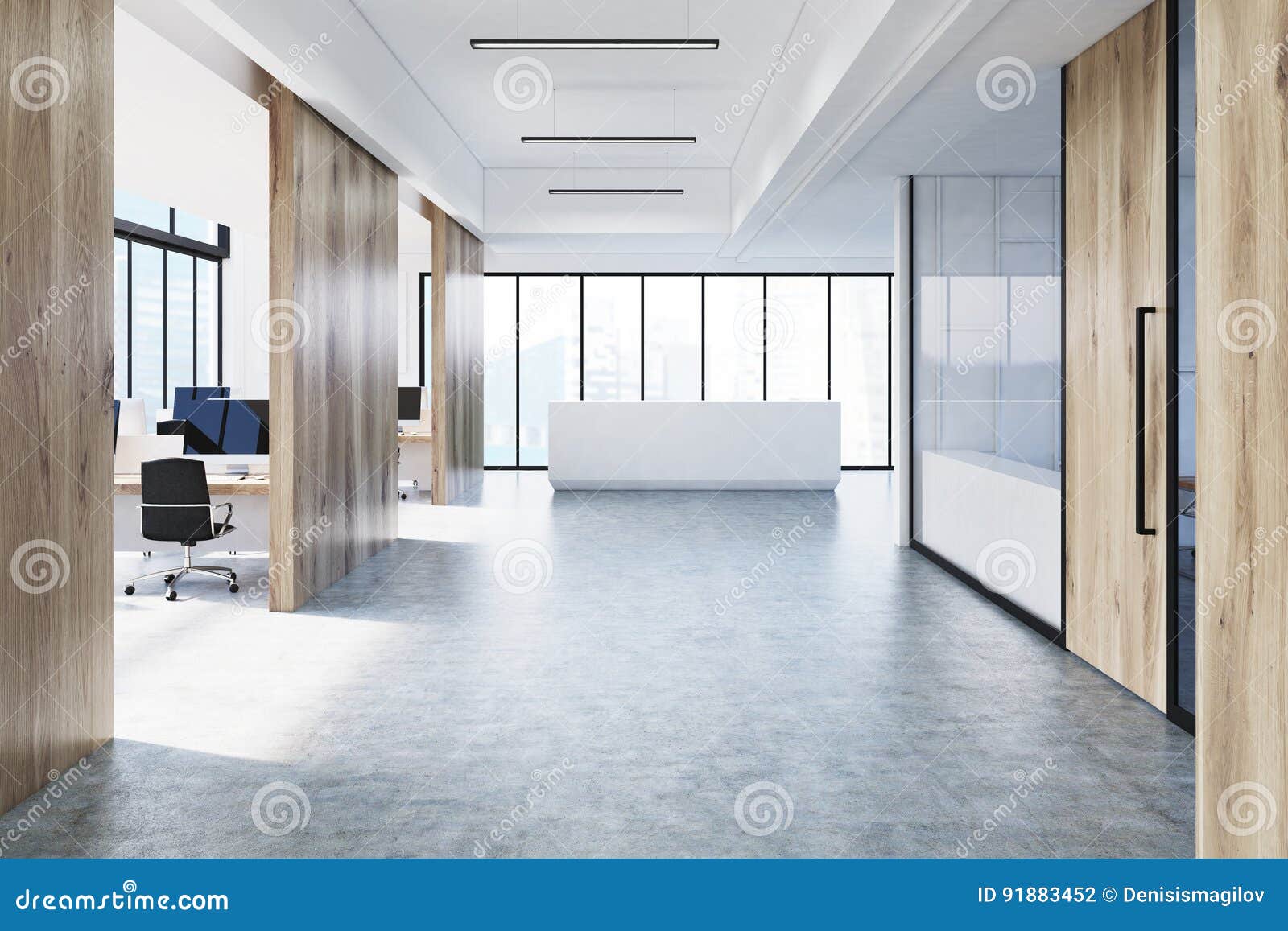 Wooden Open Office and Reception, Front Stock Illustration ...