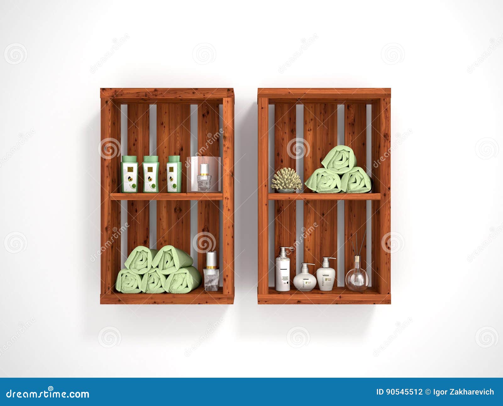 Wooden Open Shelves with Decorative Objects. Stock Illustration ...