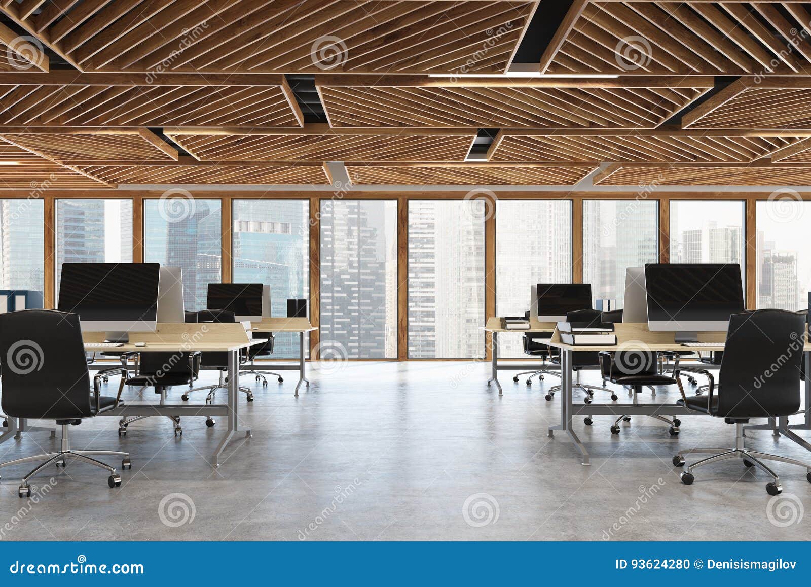 Wooden open space office stock illustration. Illustration of business ...