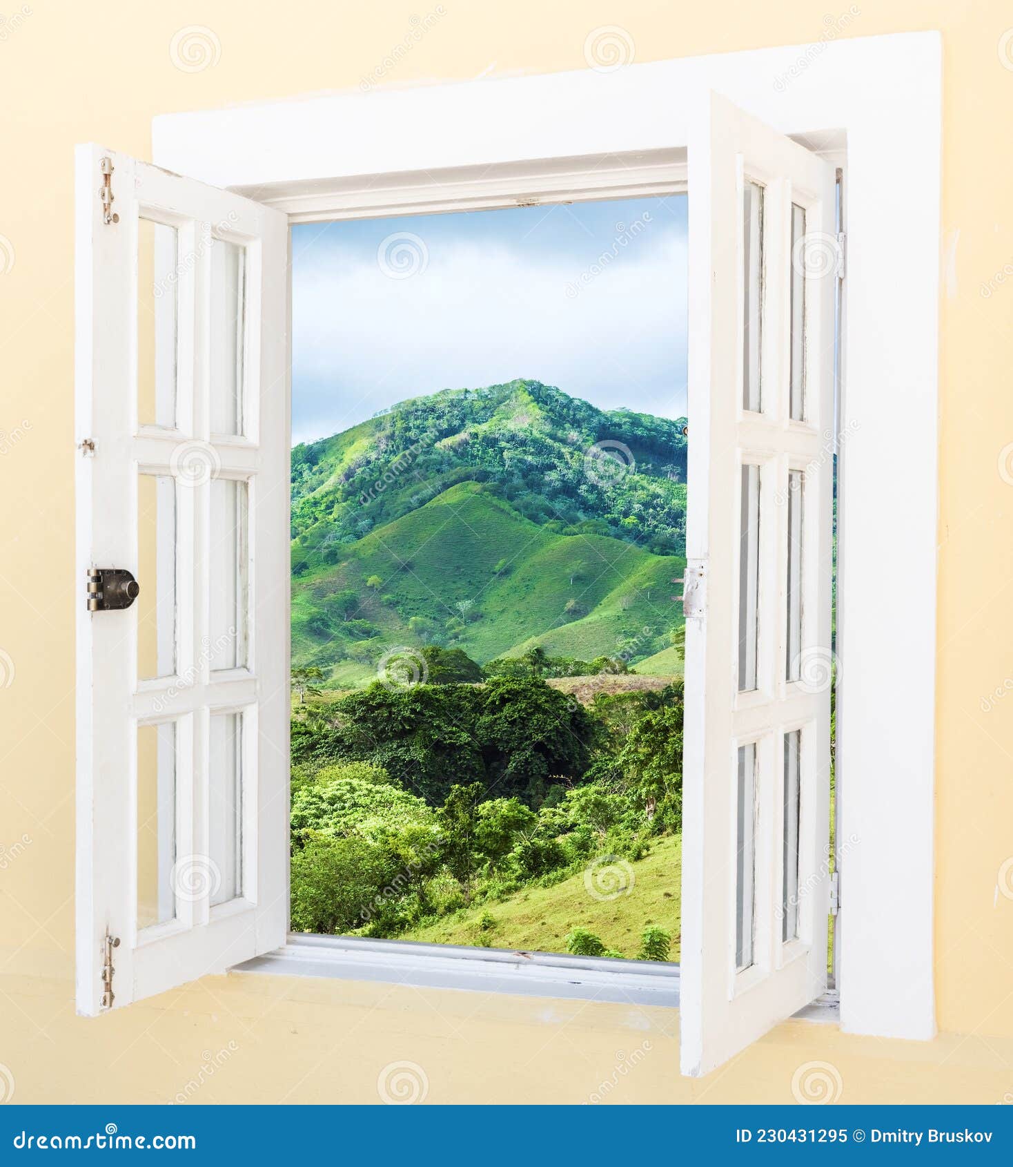 Wooden Open Window Overlooking the Tropics Stock Image - Image of ...