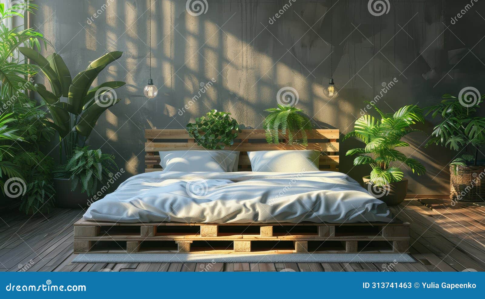 Wooden Pallet Bed on Deck stock image. Image of friendly - 313741463