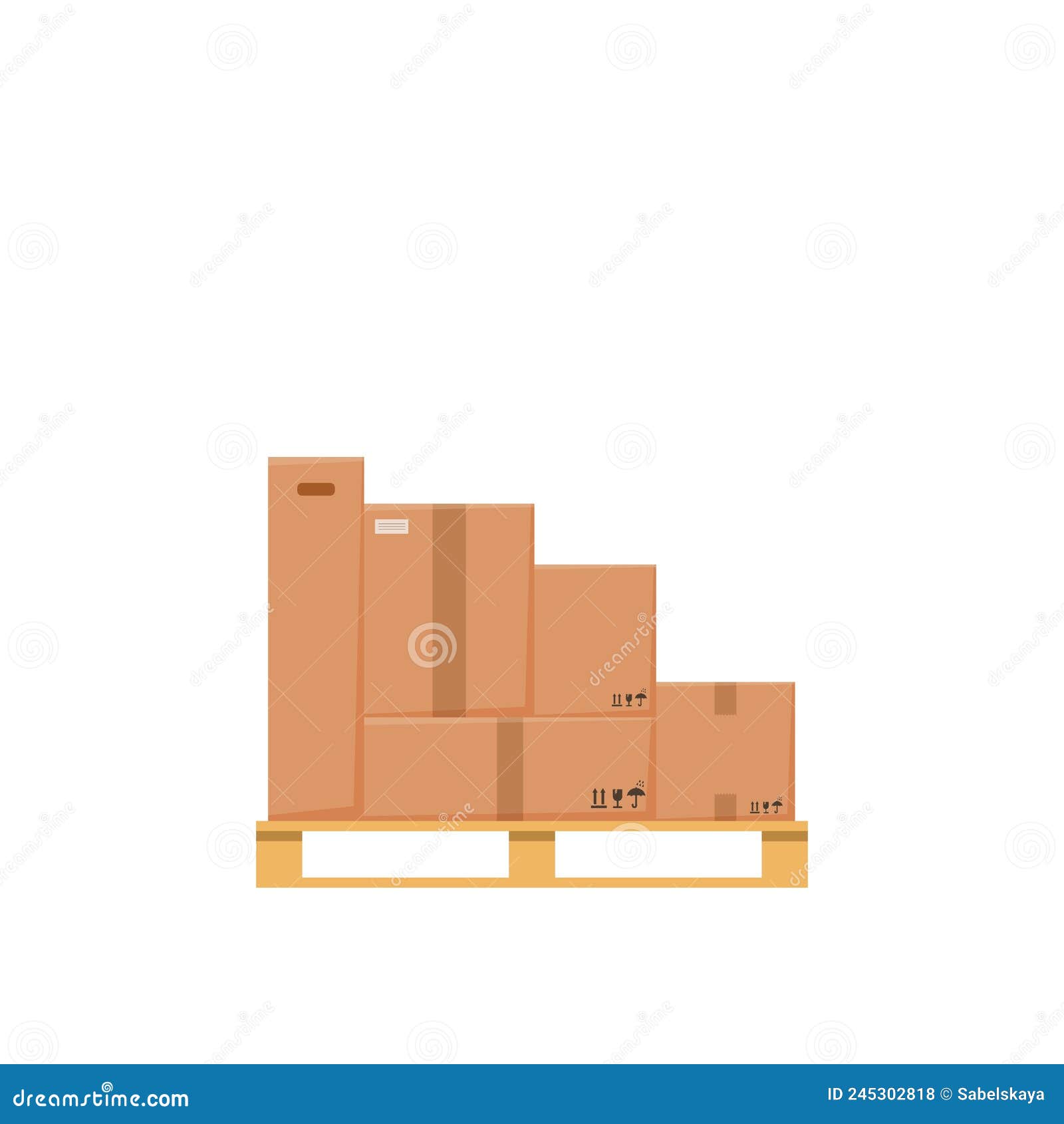 Wooden Pallet with Cardboard Boxes Cartoon Flat Vector Illustration ...