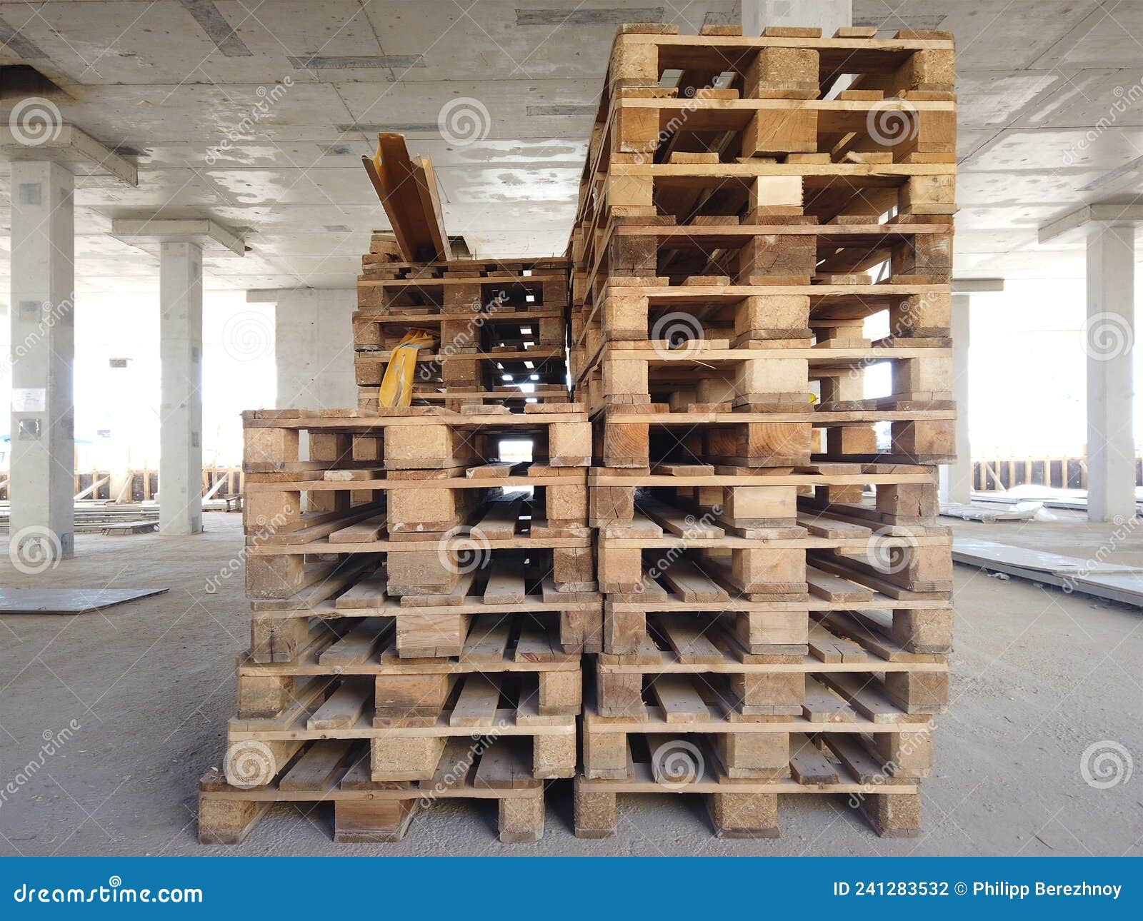 Wooden Pallets at Construction Site Stock Photo - Image of equipment ...