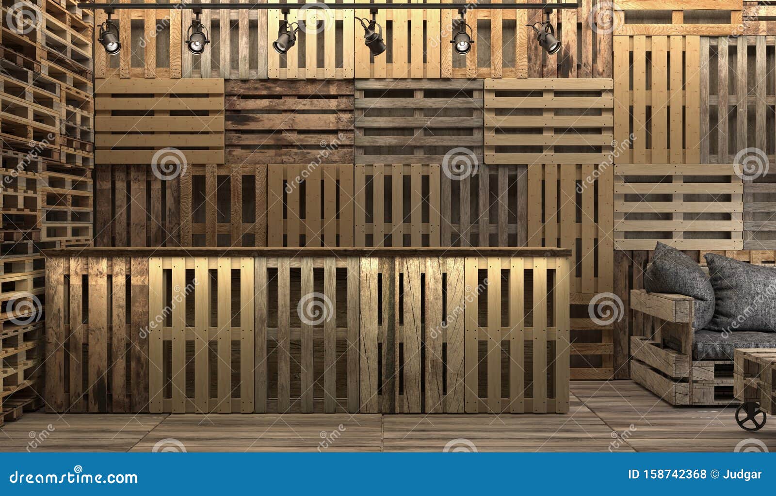 Wooden Pallets in Creative Interior Design. Hall with a Reception Desk ... Wooden Pallets in Creative Interior Design. Hall with a Reception Desk ...