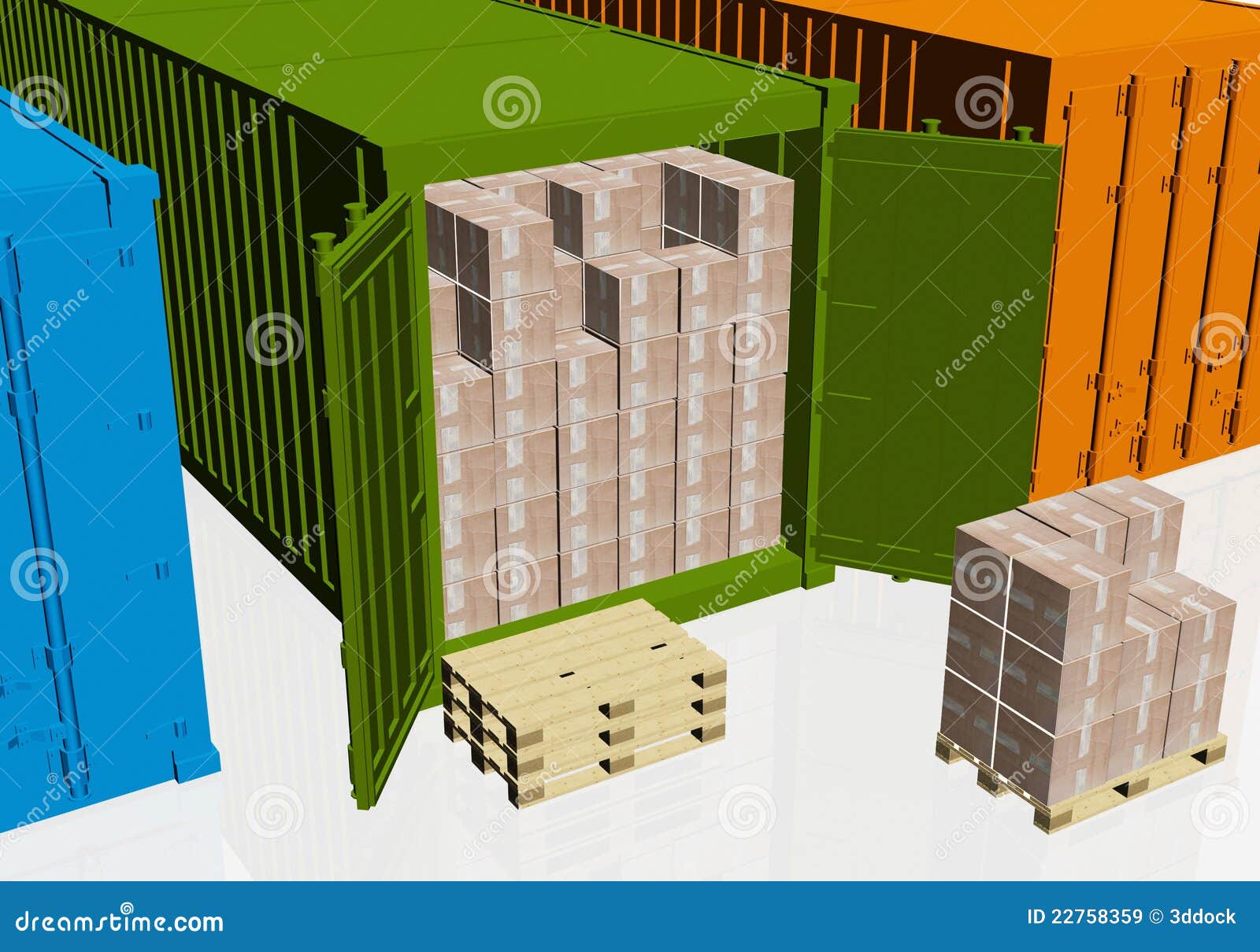 Wooden Pallets and Open Container Stock Illustration - Illustration of ...