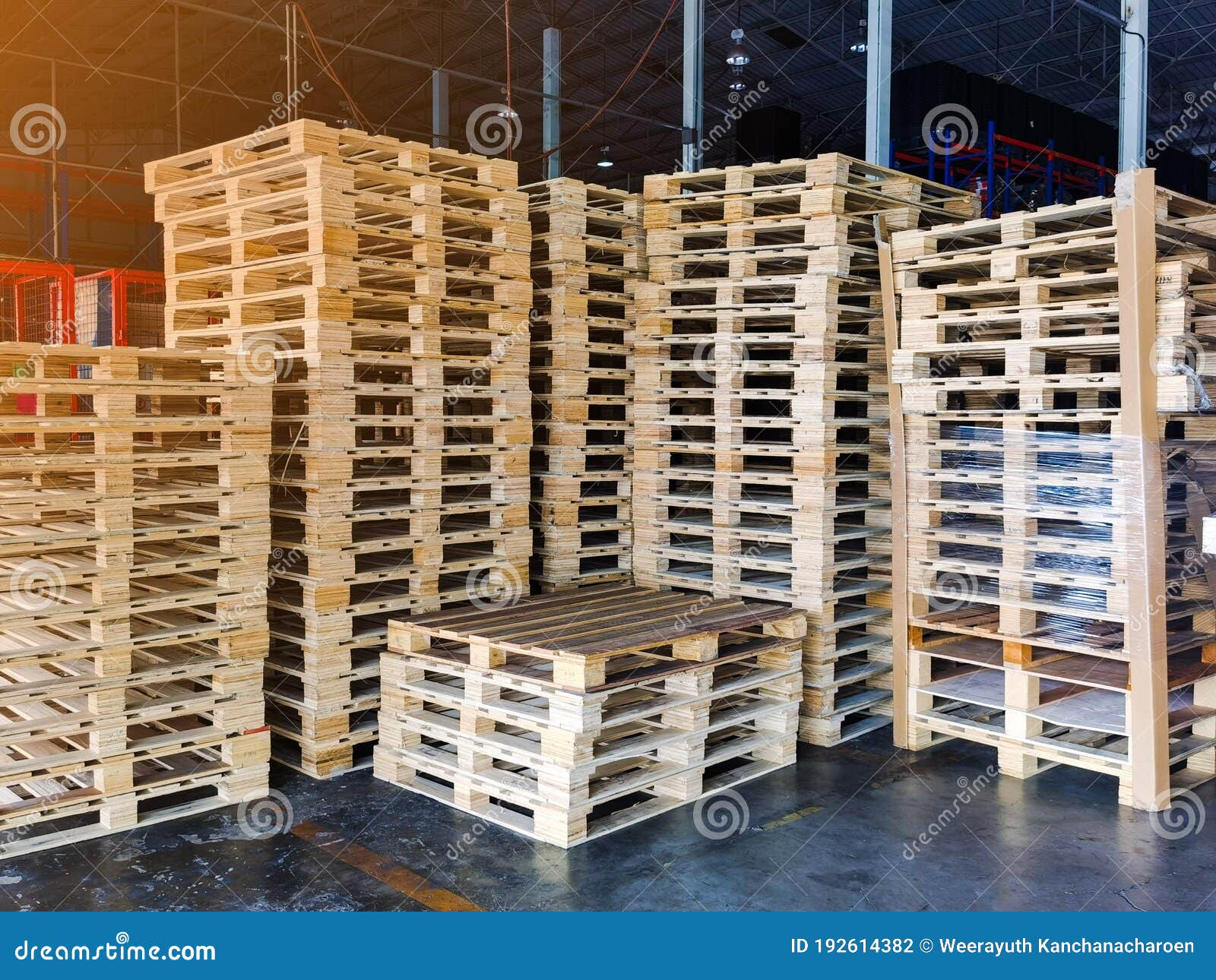 Wooden Pallets Stack at the Freight Cargo Warehouse Storage for ...