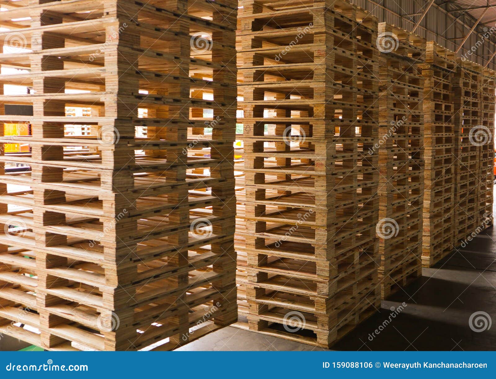 Wooden Pallets Stack at the Freight Cargo Warehouse for Transportation ...