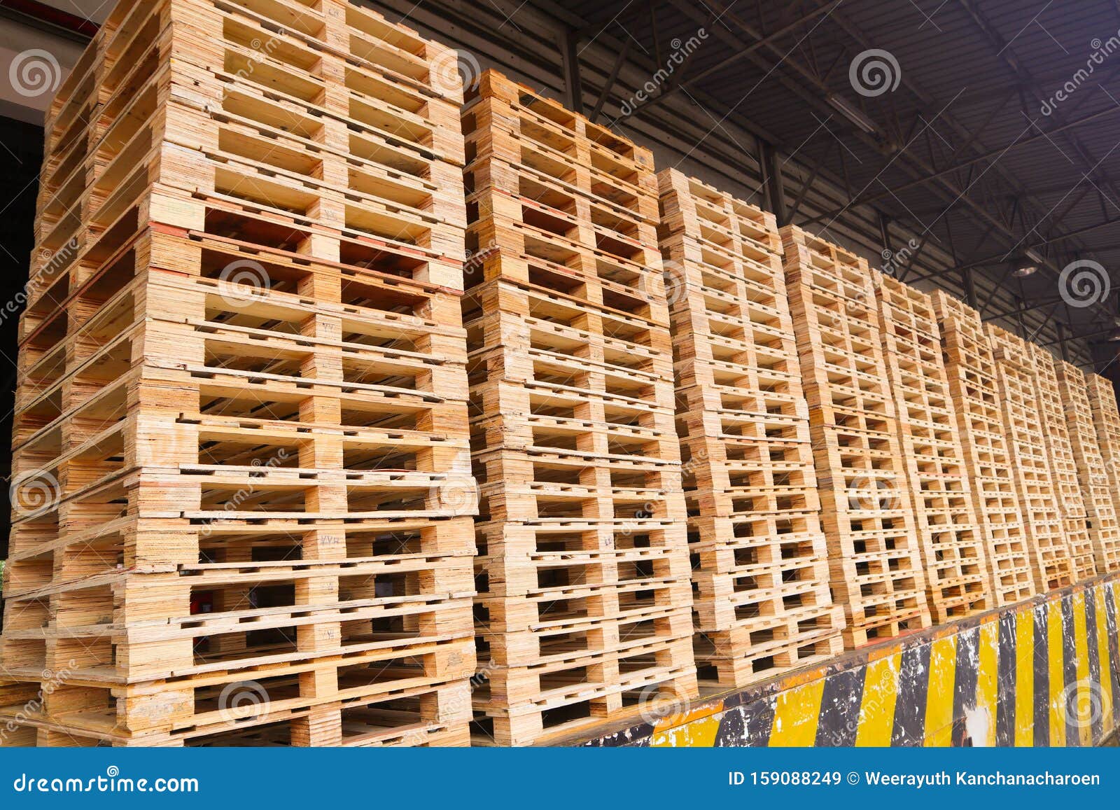Wooden Pallets Stack at the Freight Cargo Warehouse for Transportation ...