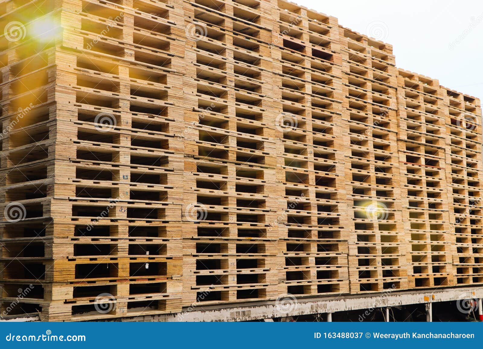 Wooden Pallets Stack at the Freight Cargo Warehouse for Transportation ...