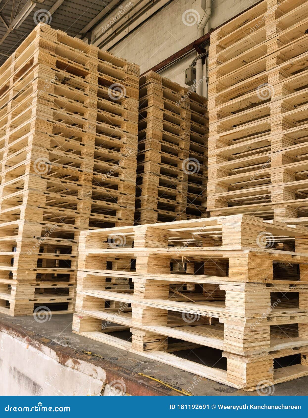 Wooden Pallets Stack at the Freight Cargo Warehouse for Transportation ...