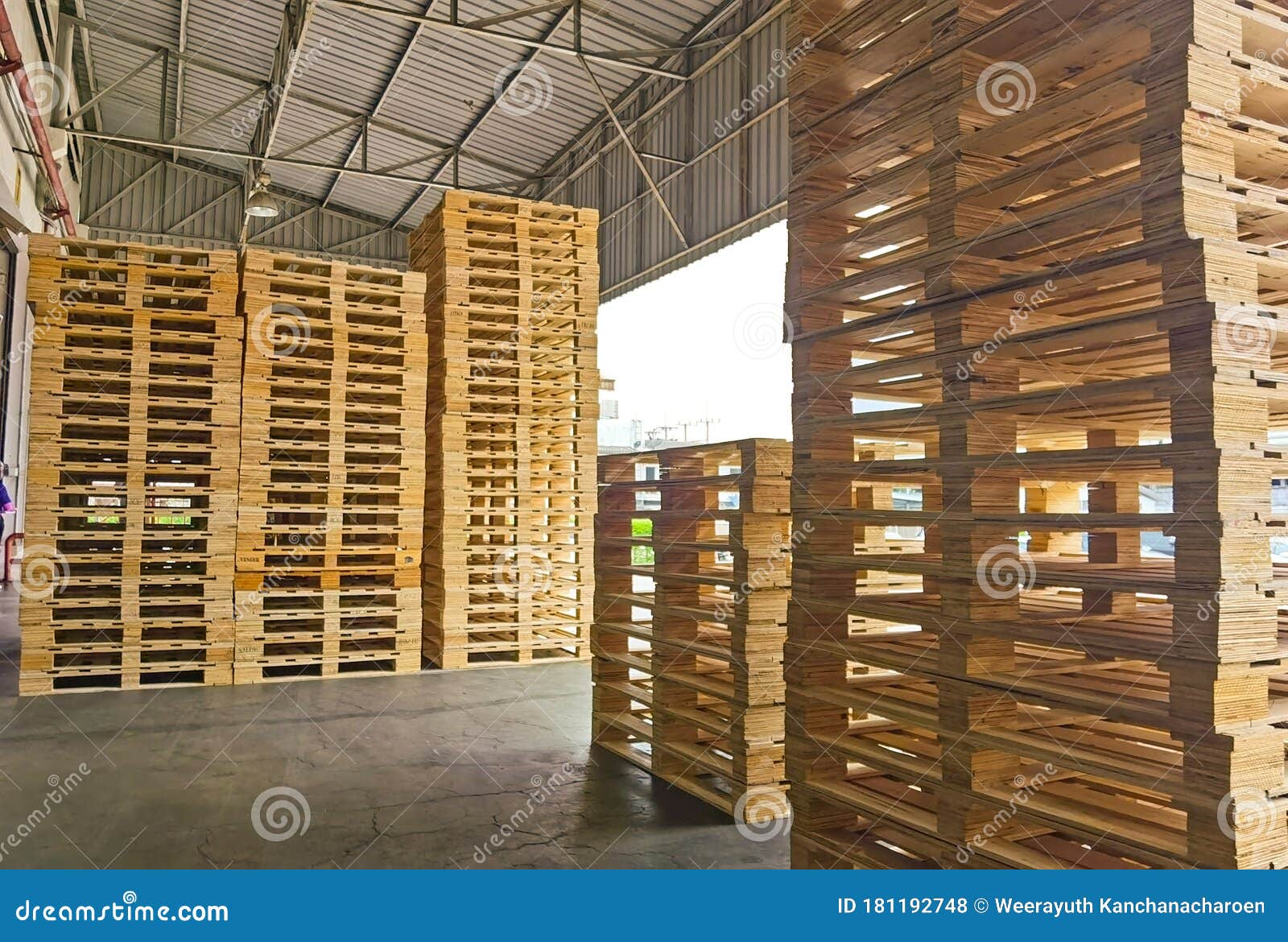 Wooden Pallets Stack at the Freight Cargo Warehouse for Transportation ...