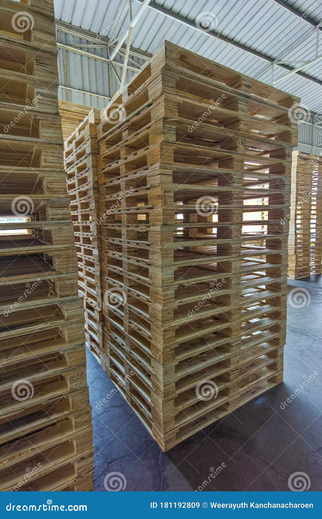 Wooden Pallets Stack at the Freight Cargo Warehouse for Transportation ...