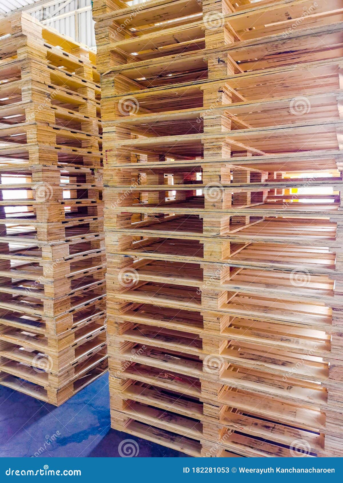 Wooden Pallets Stack at the Freight Cargo Warehouse for Transportation ...