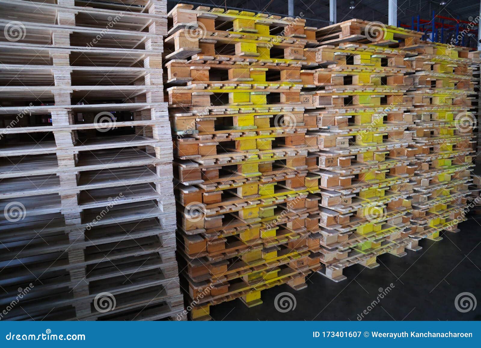 Wooden Pallets Stack at the Freight Cargo Warehouse for Transportation ...