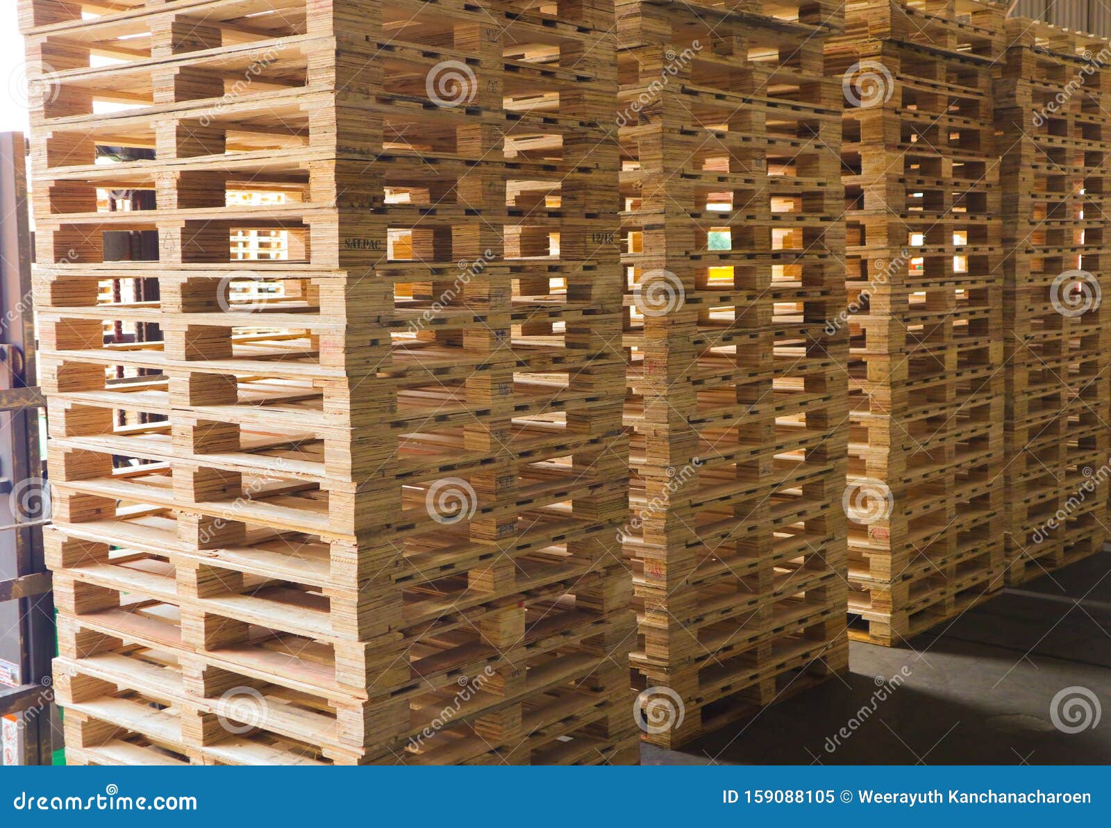 Wooden Pallets Stack at the Freight Cargo Warehouse for Transportation ...