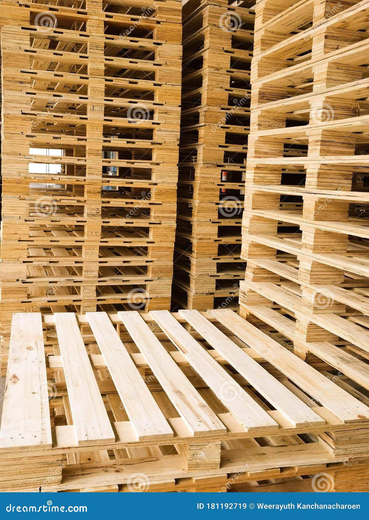 Wooden Pallets Stack at the Freight Cargo Warehouse for Transportation ...