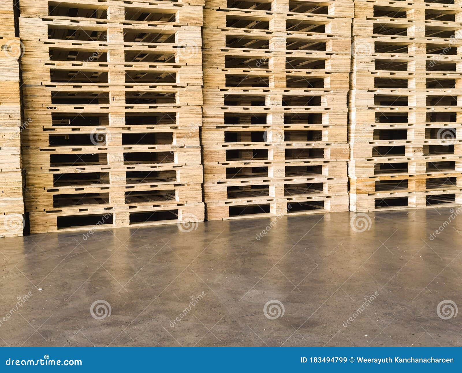 Wooden Pallets Stack at the Freight Cargo Warehouse for Transportation ...