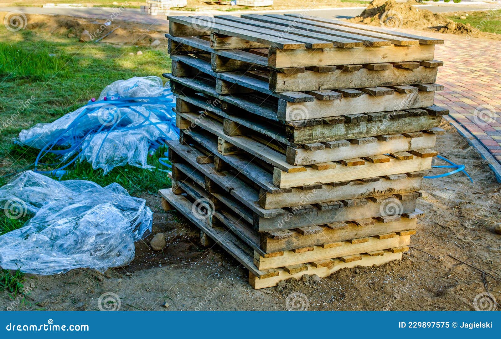 Wooden Pallets at the Construction Site Stock Image - Image of pallets ...