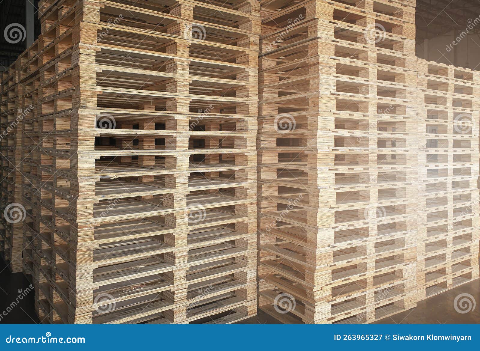 Wooden Pallets Stacked in Storage Warehouse Stock Image - Image of ...