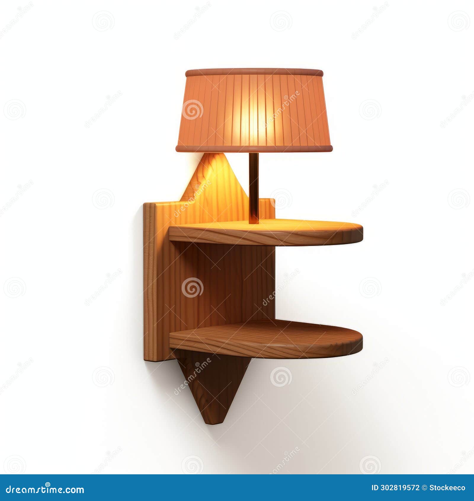 Wooden Panel Shelf with Global Illumination and Wall Sconce Stock ...