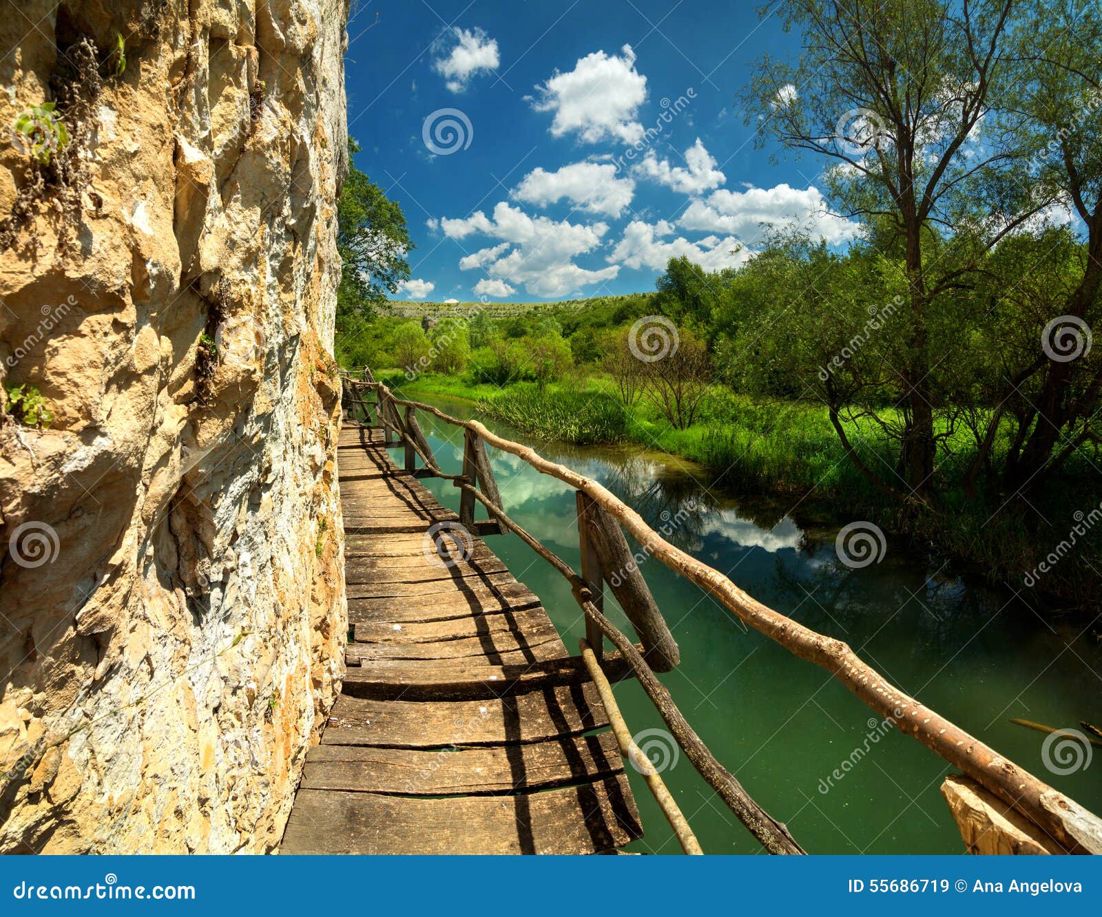 Wooden Path Along the River Stock Image - Image of railings, area: 55686719