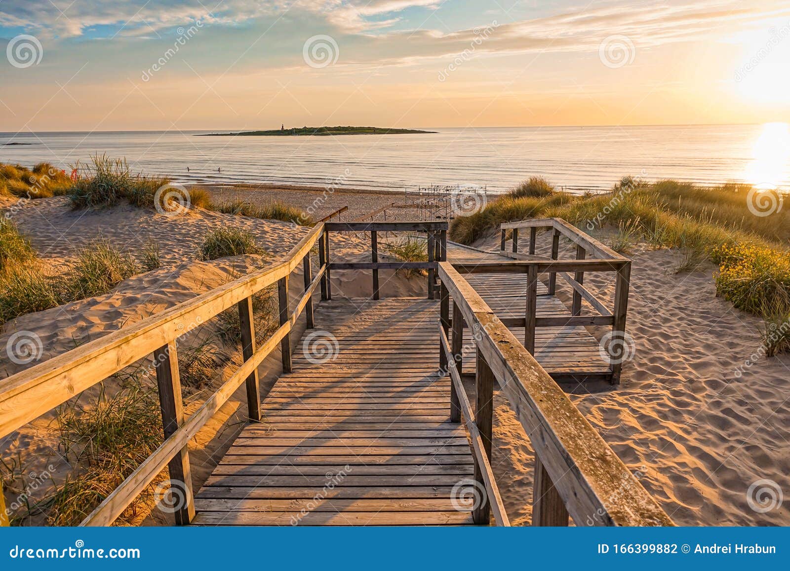 Wooden Path at Baltic Sea Over Sand Dunes with Ocean View, Sunset ...