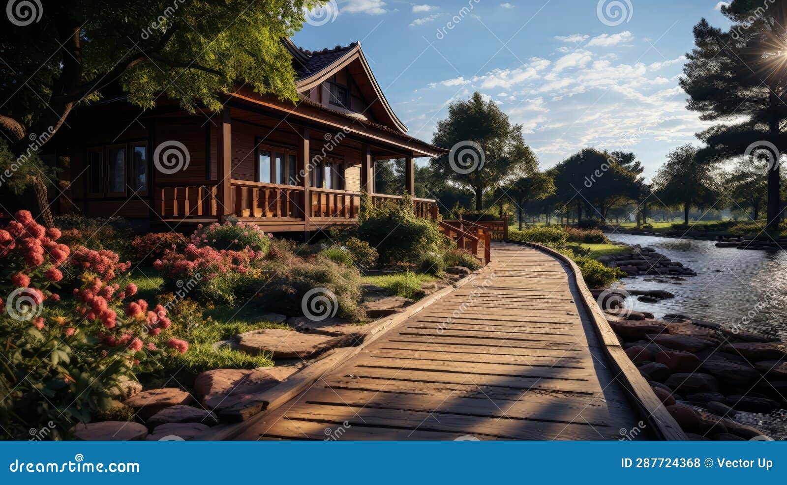 Wooden Path on the Ground Leads To a Wooden House. Generative AI. Stock ...