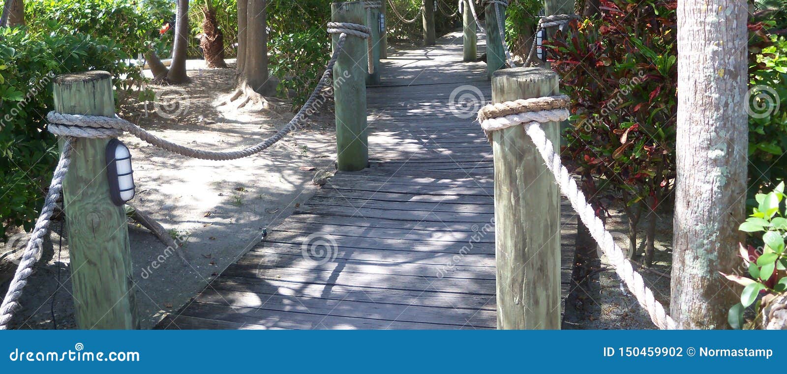 Wooden Path with Rope Railings Stock Photo - Image of outdoor, border ...