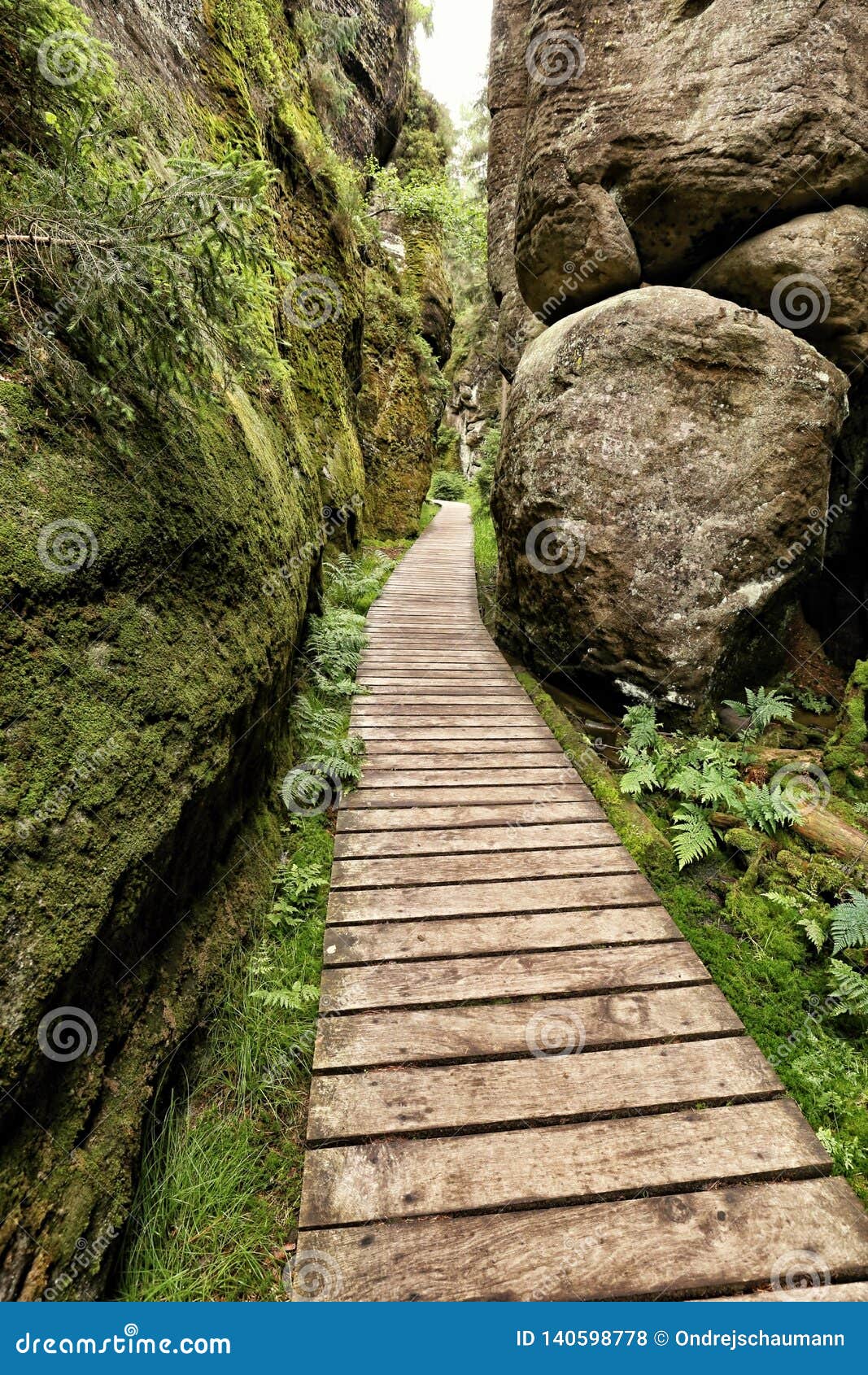 Wooden Path Walk between Steep Rocks Stock Photo - Image of adrspach ...