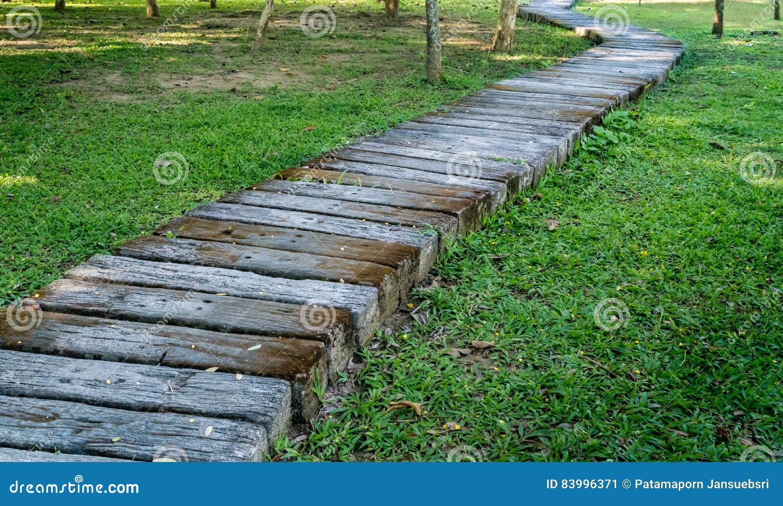 Wooden Pathway in garden stock image. Image of path, wooden - 83996371