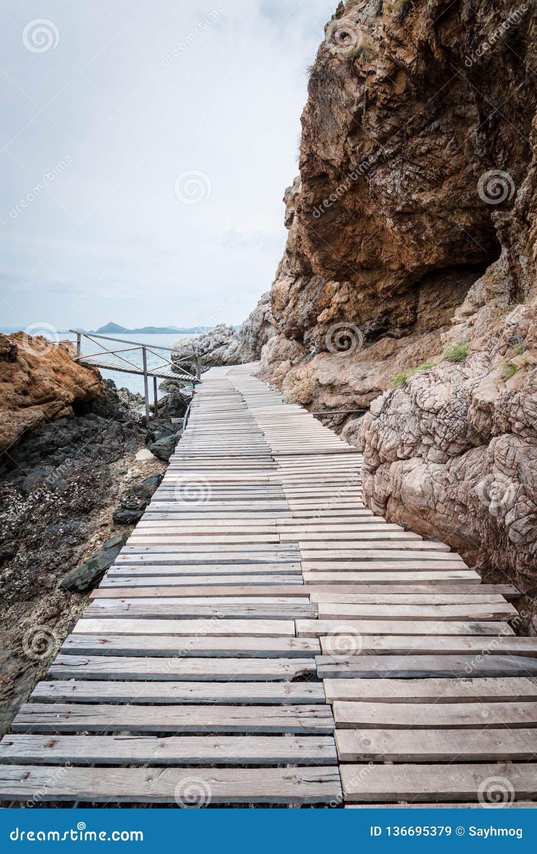 Wooden Pathway with Rock Valley or Cliff on the Island Stock Image ...