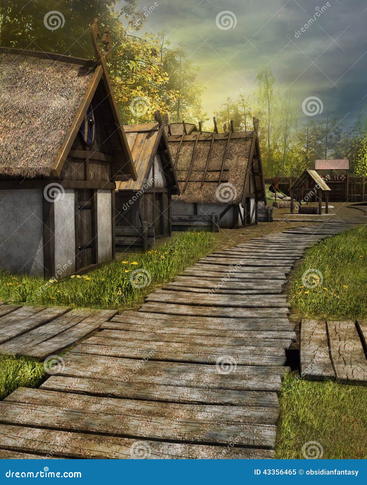 Wooden Pavement in a Village Stock Illustration - Illustration of ...