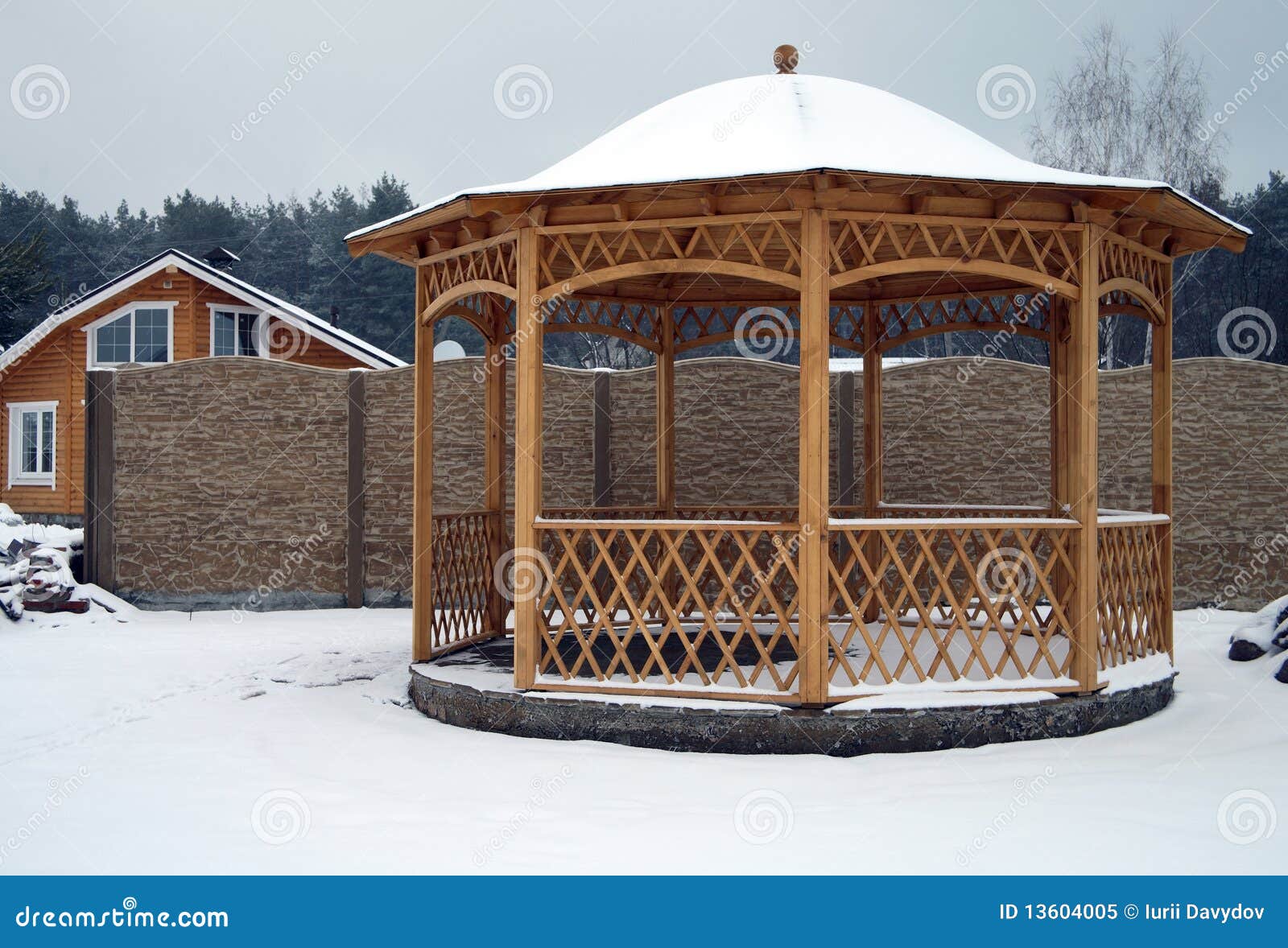 Wooden Pavilion in the Yard Stock Image - Image of bench, snow: 13604005