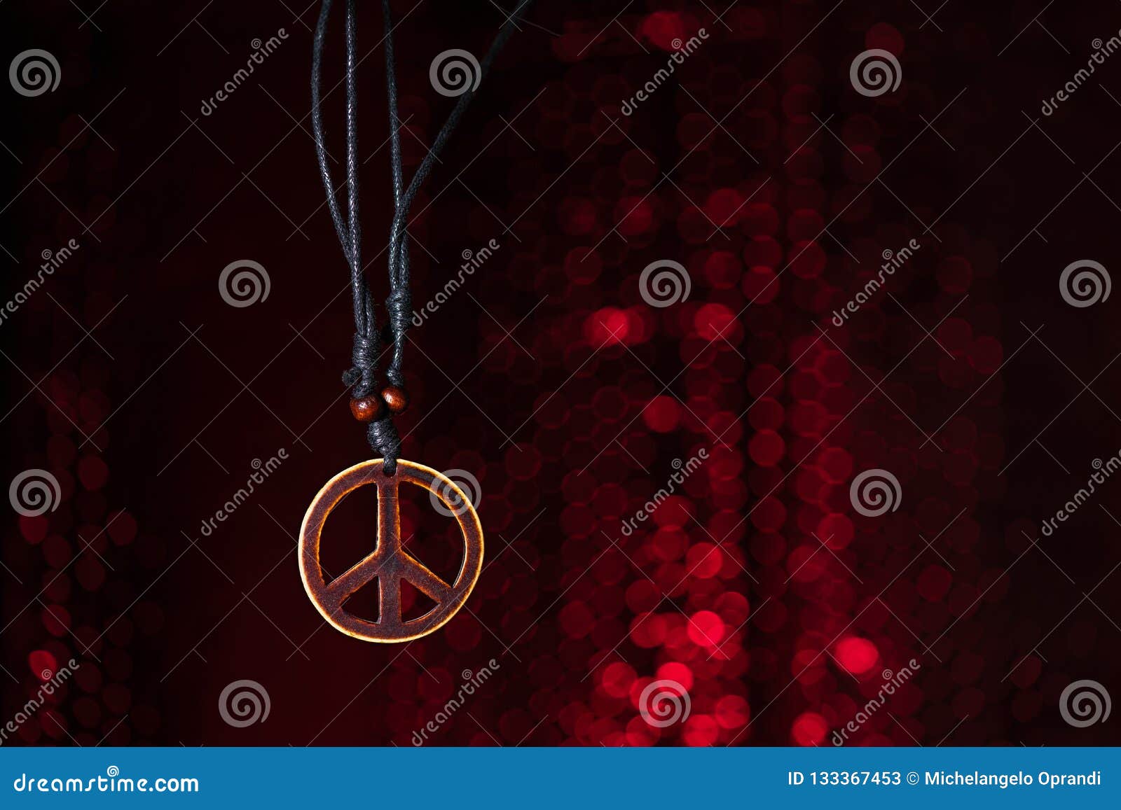 Wooden Peace Symbol with Red Lights Background Stock Image - Image of ...