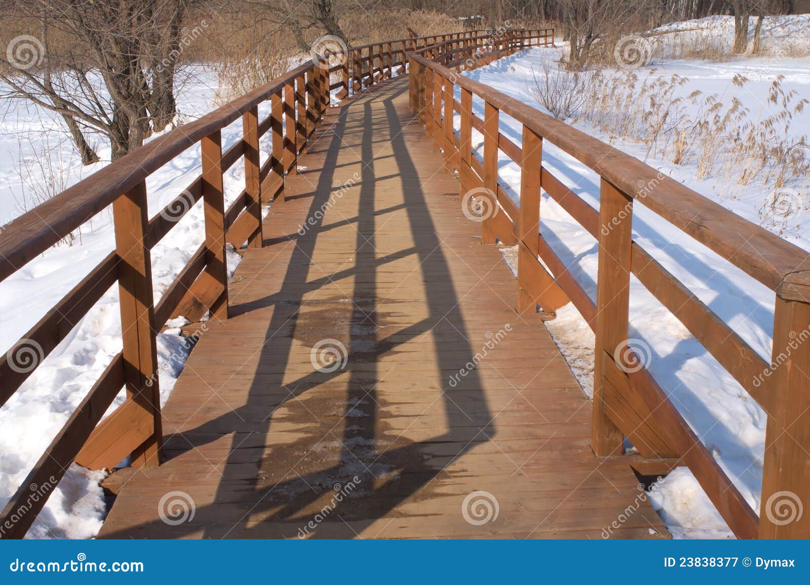 Wooden Pedestrian Bridge with Fence Front View Stock Image - Image of ...
