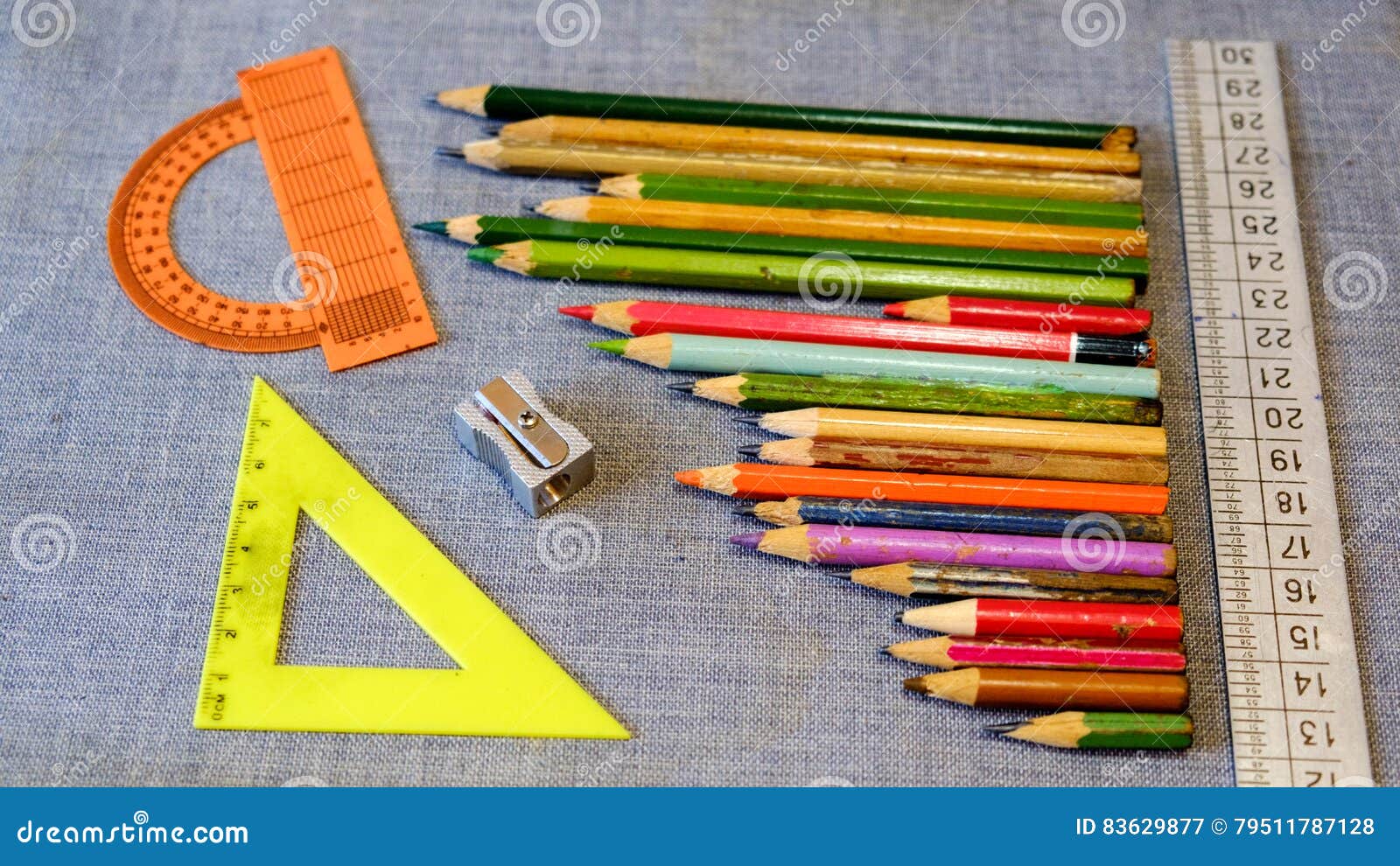 Wooden Pencil Sharpener and a Ruler and a Protractor Stock Image ...
