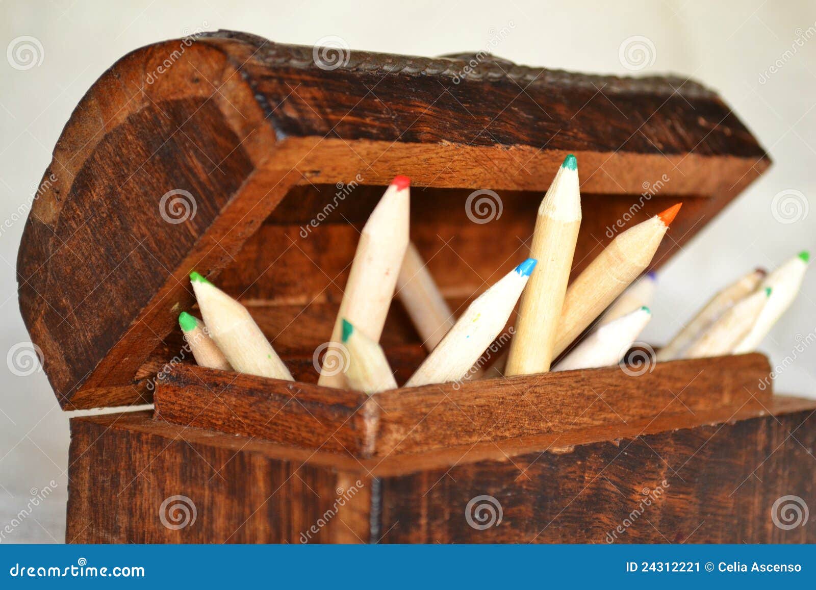Wooden Pencils in a Chest stock image. Image of education - 24312221