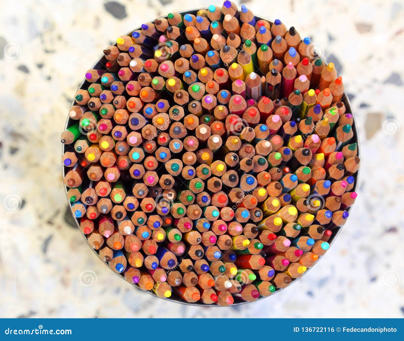 Wooden Pencils with the Tip of Many Colors Inside a Circular Tin Stock ...