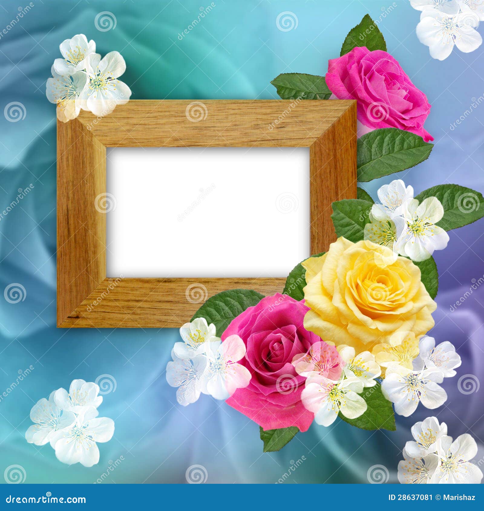 Wooden Photo Frame with Roses Stock Illustration - Illustration of ...