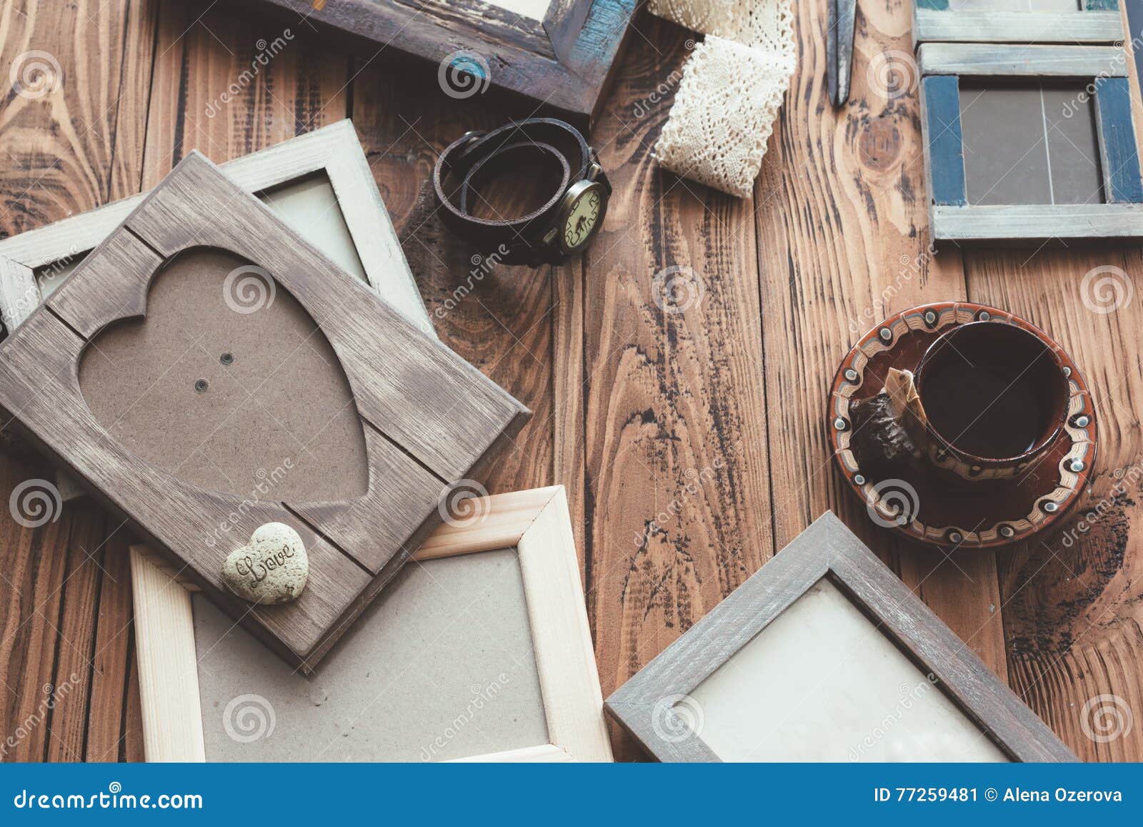 Wooden photo frames stock image. Image of photograps - 77259481