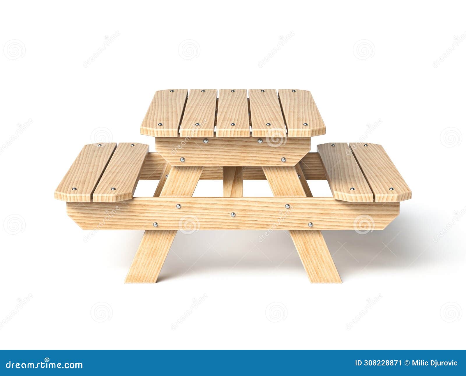Wooden Picnic Table Front View 3D Stock Illustration - Illustration of ...