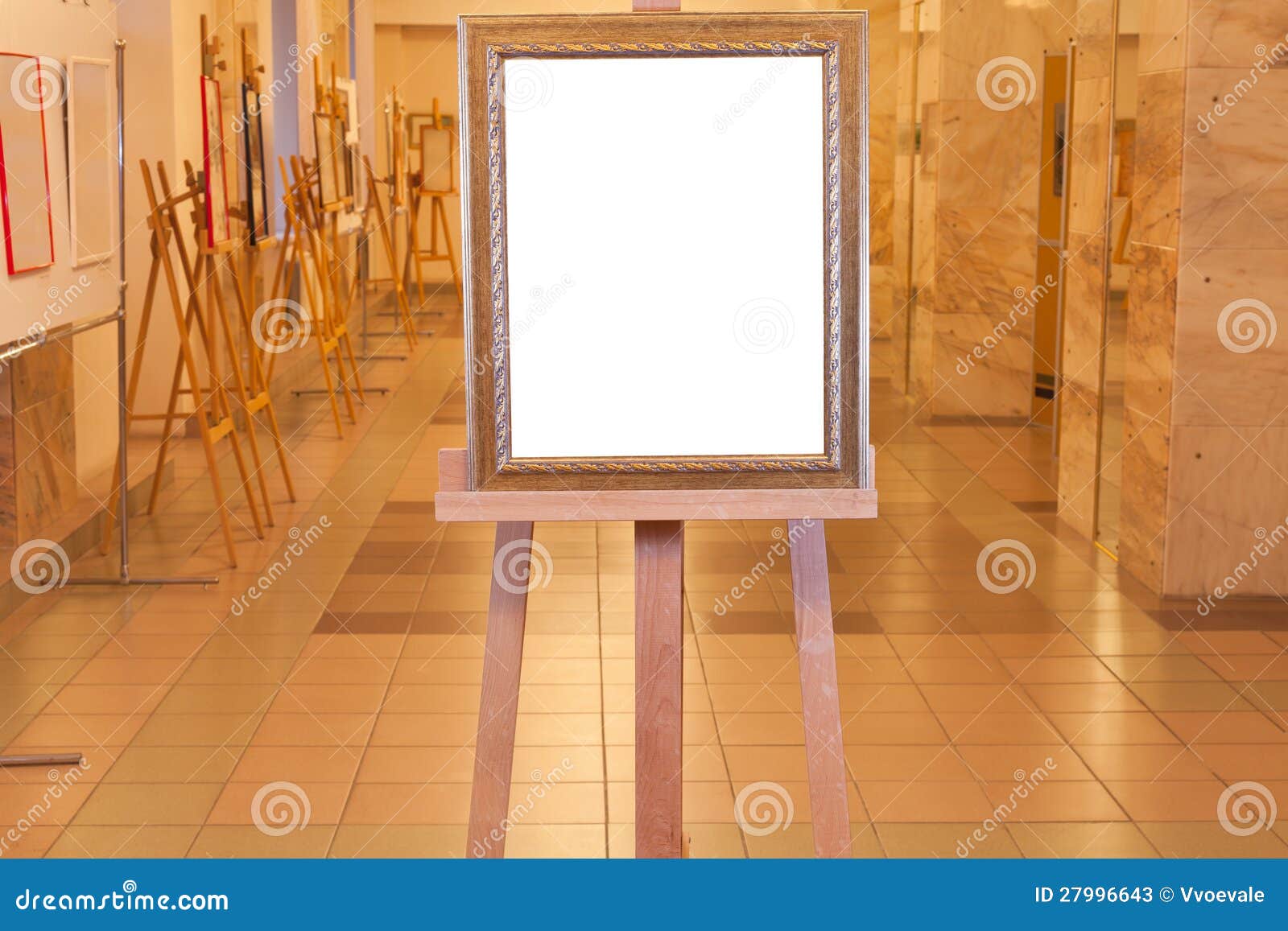 Wooden Picture Frame on Easel in Art Gallery Stock Image - Image of ...
