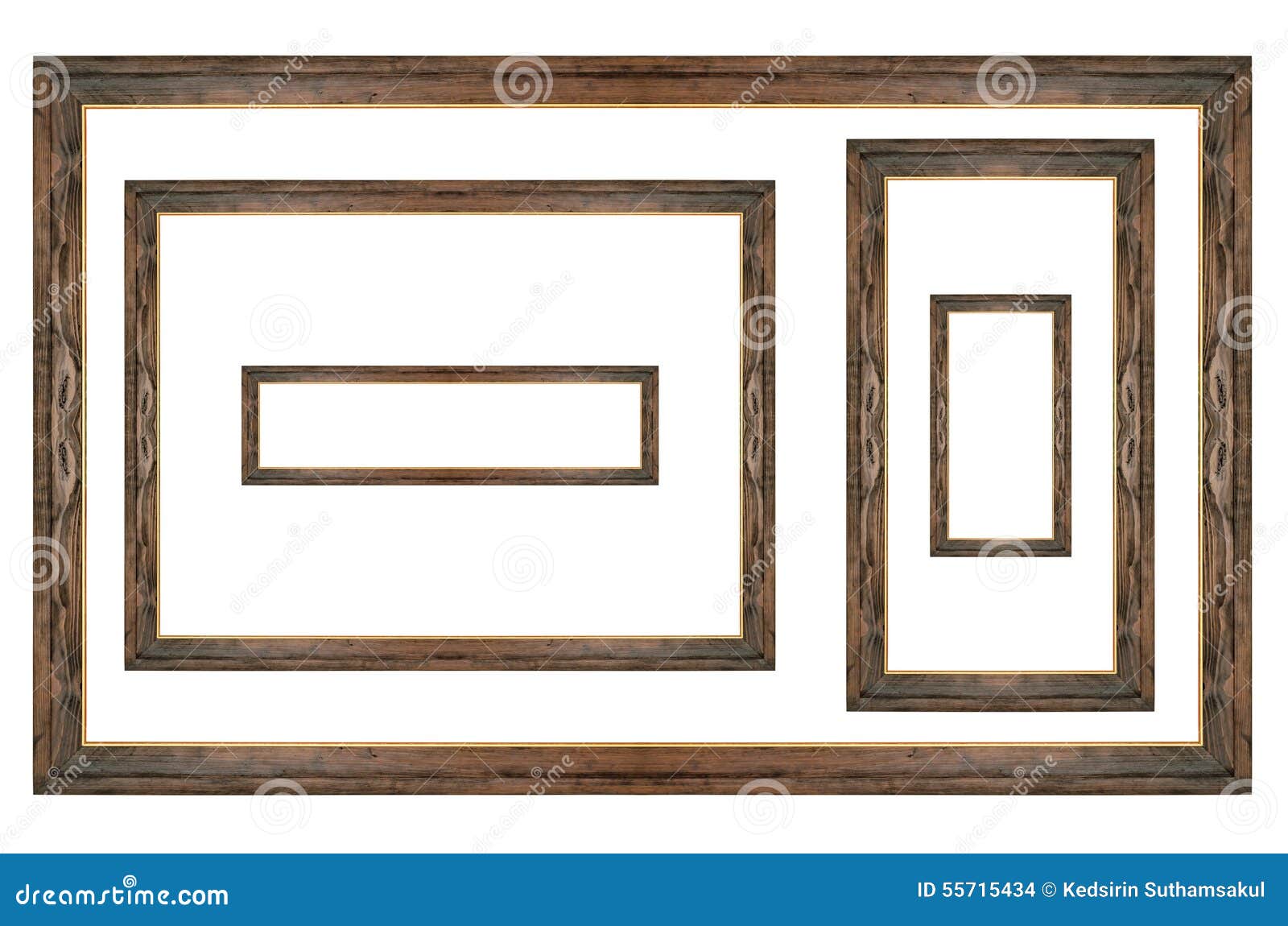 Wooden Picture Frame Set on White Isolated Stock Photo - Image of ...