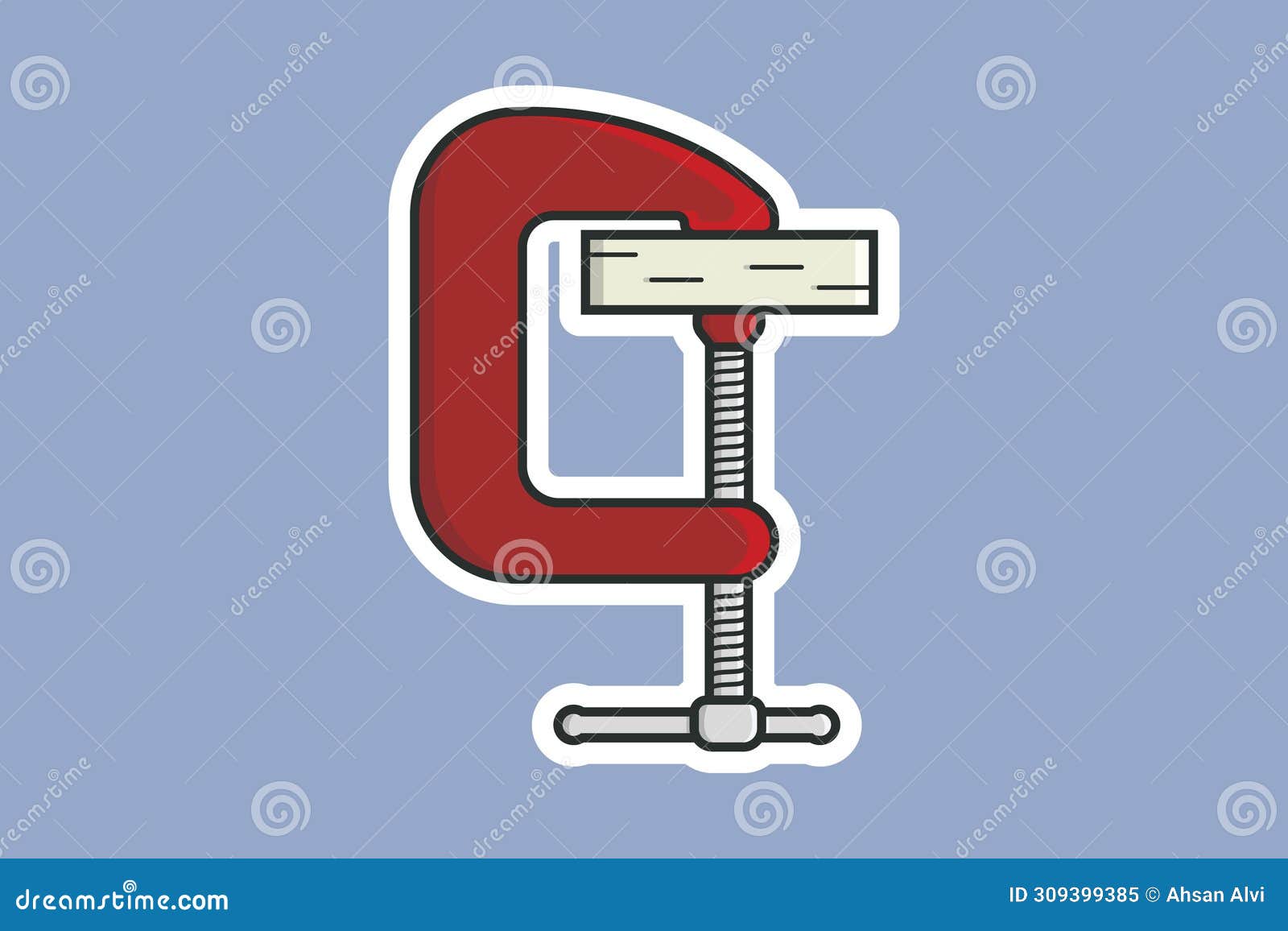 Wooden Piece in Clamp Compression Tool Sticker Vector Illustration ...