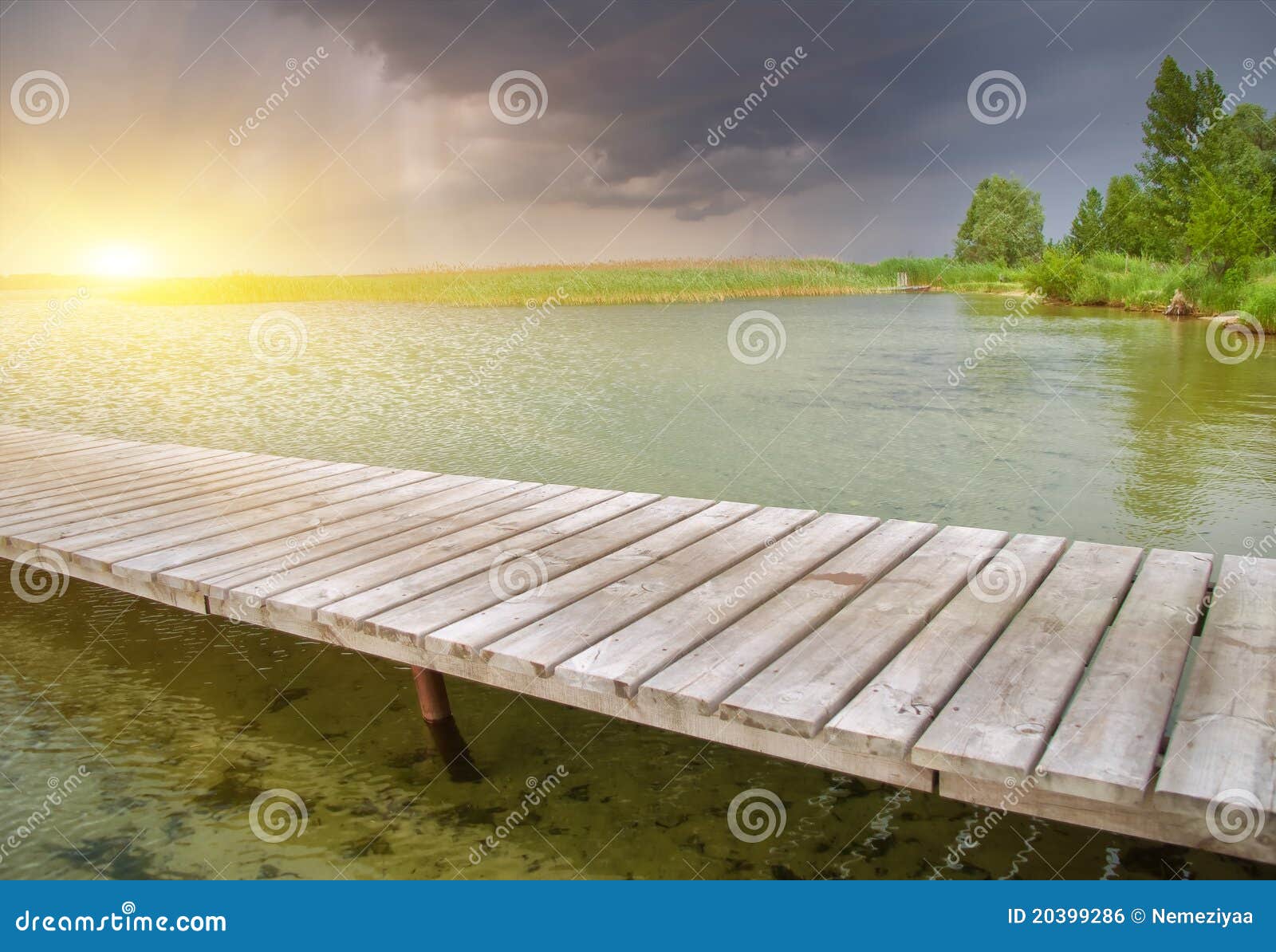 Wooden Pier on Beautiful Lake. Stock Photo - Image of island, harbour ...