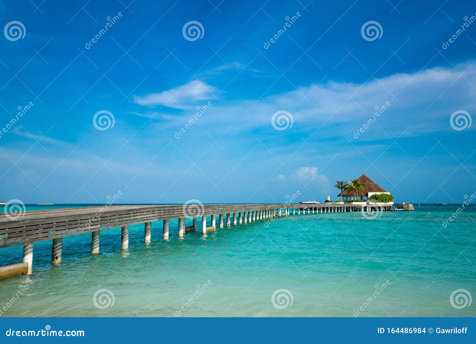 Wooden Pier with Blue Sea and Sky Background Stock Photo - Image of ...