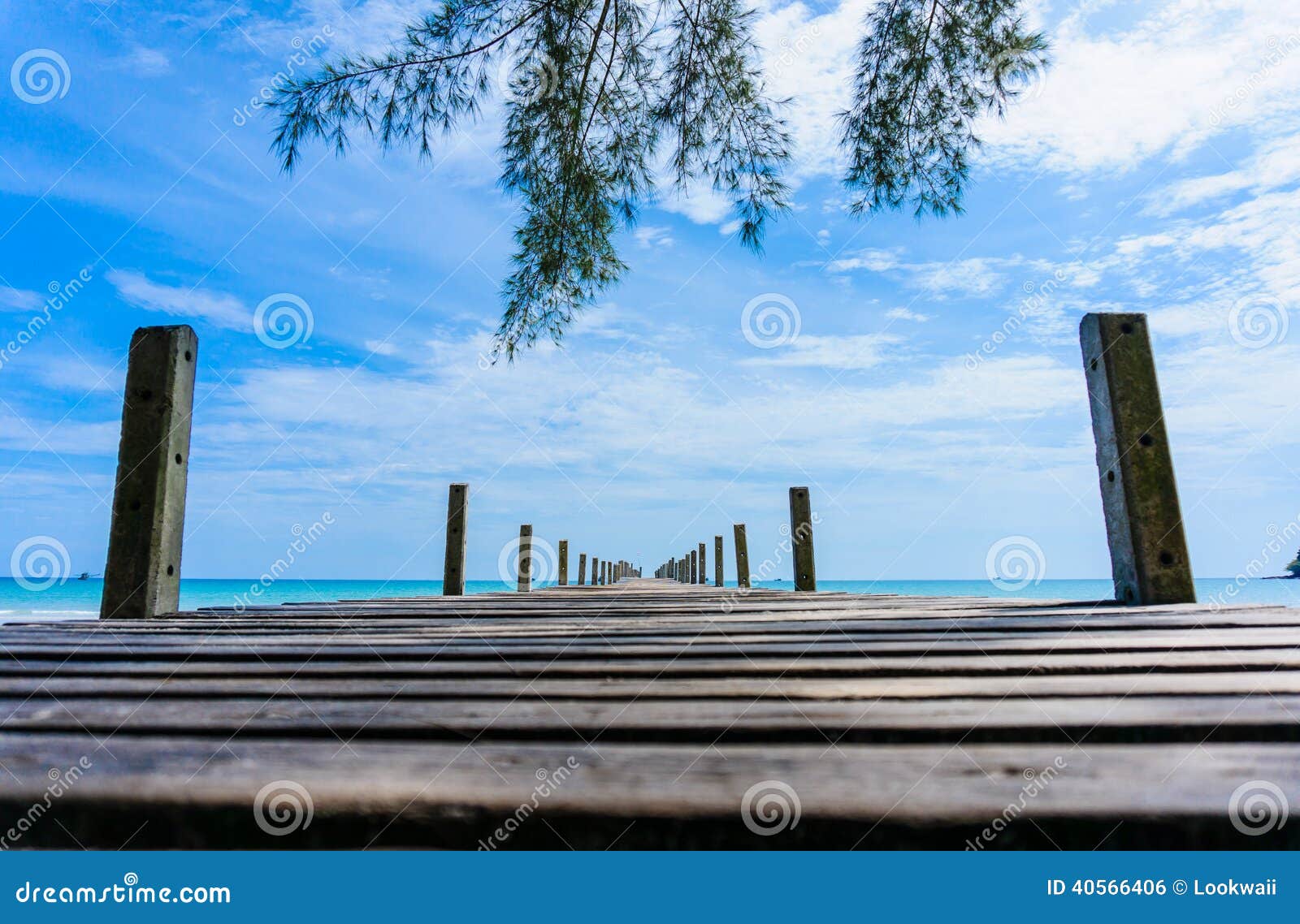 Wooden Pier with Blue Sea and Sky Background Stock Photo - Image of ...
