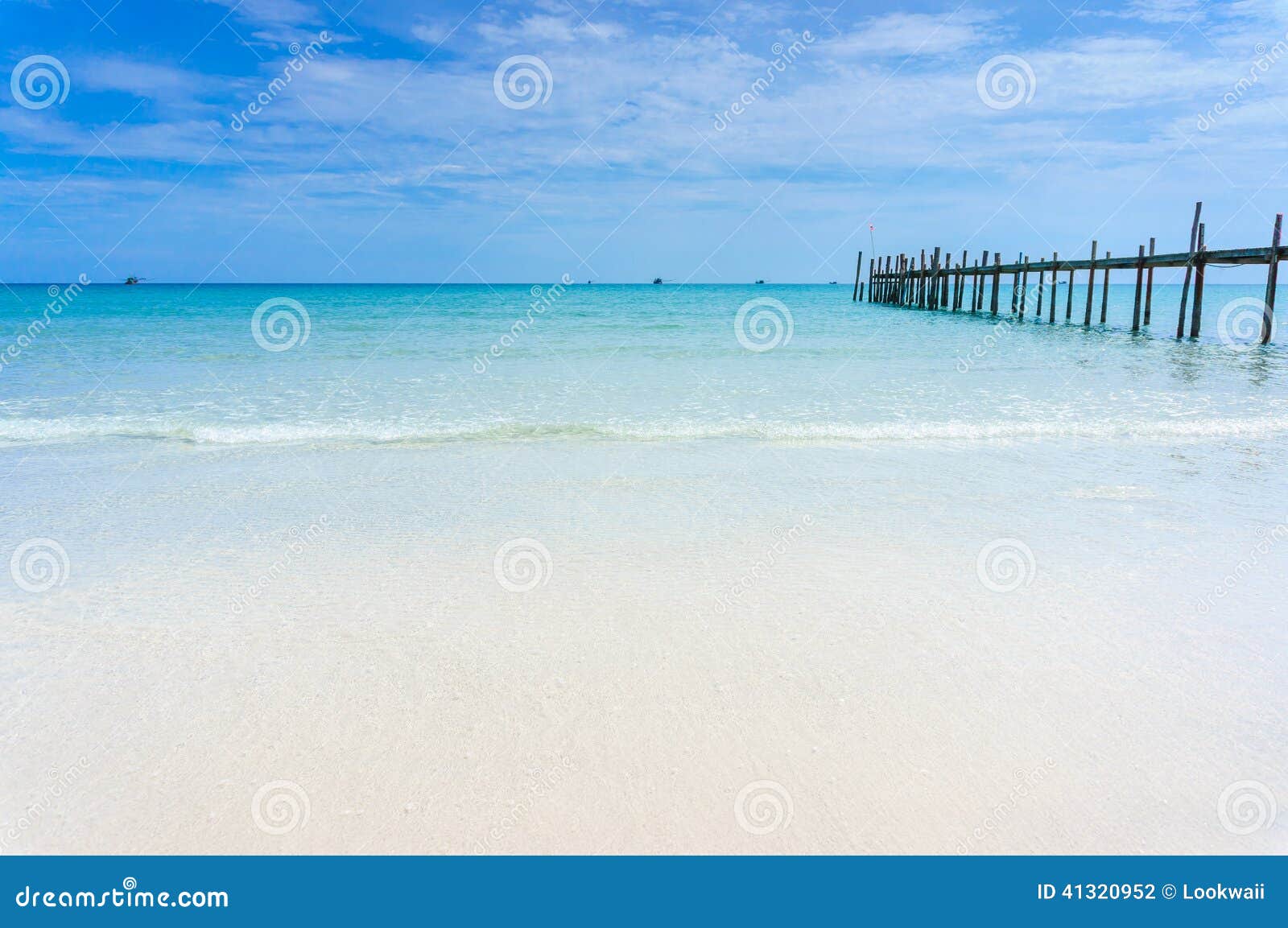 Wooden Pier with Blue Sea and Sky Background Stock Photo - Image of ...